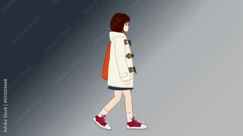 Cartoon girl walking 2d animation background and 4k resolution, girl ...