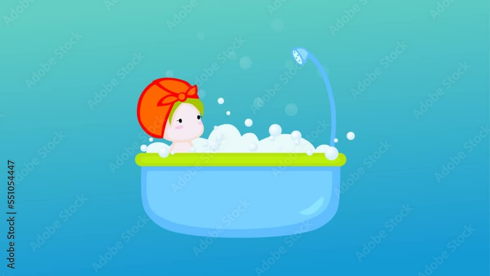 cartoon baby kid in a bathtub 2d animation background and 4k resolution ...