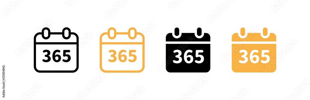 Calendar with 365 text set icon. Days of the week, reminder, important ...