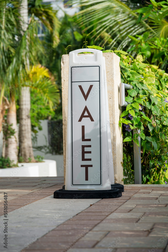Floor-mounted Valet signage on a bricks pavement- Miami, Florida Stock ...