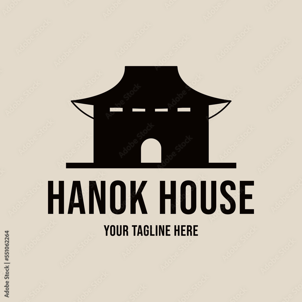 hanok house vintage logo illustration design, traditional korean ...