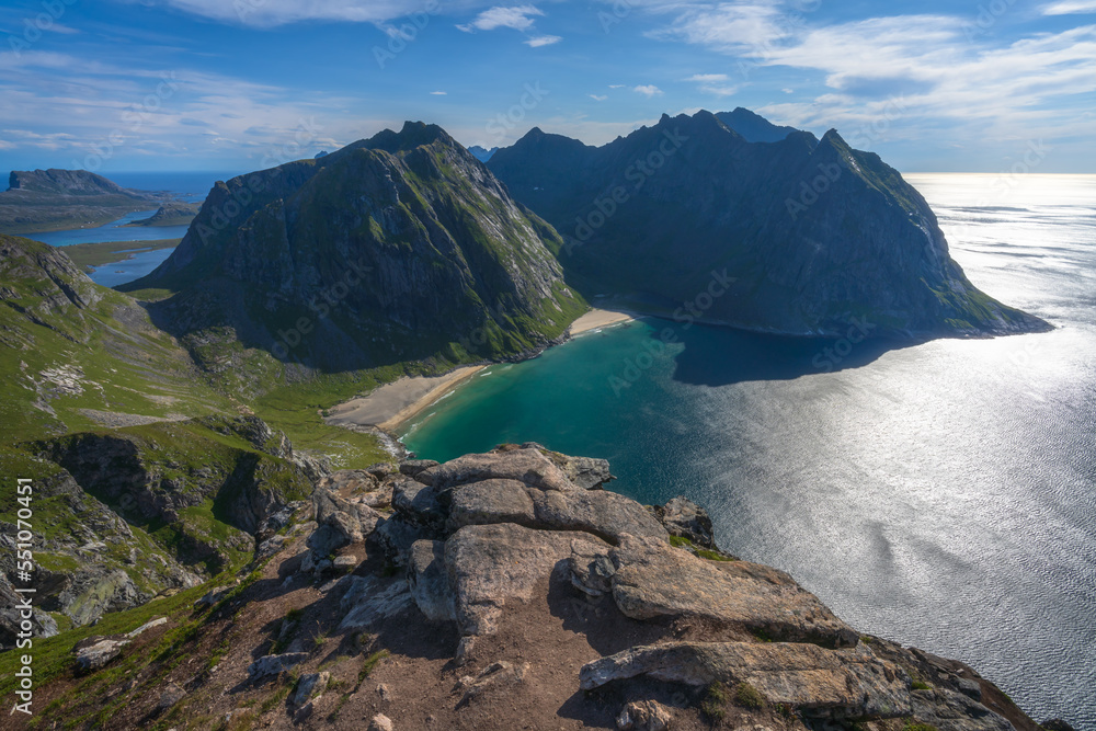 hiking mount ryten and kvalvika beach on lofoten islands in norway ...