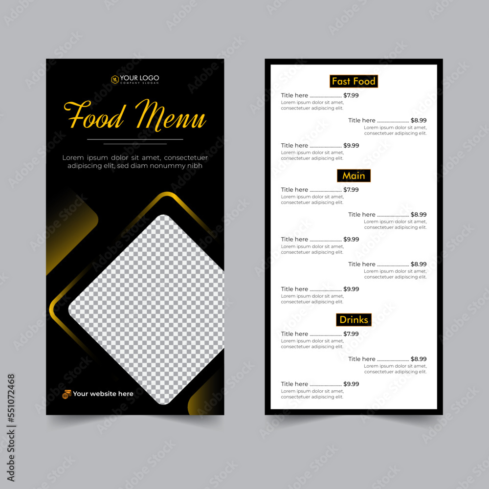 food flyer for restaurant menu card design, cooking recipe for fast ...