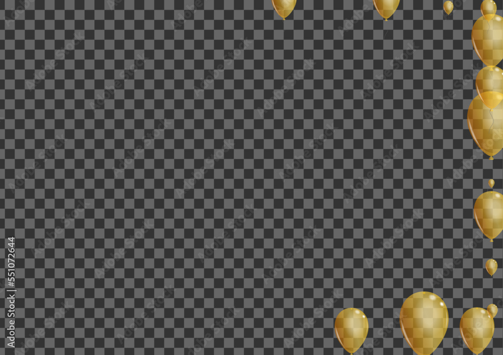 Gold Baloon Background Transparent Vector. Balloon Art Set. Golden ...