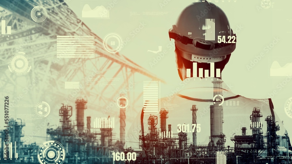 Future factory plant and inventive energy industry concept in creative ...