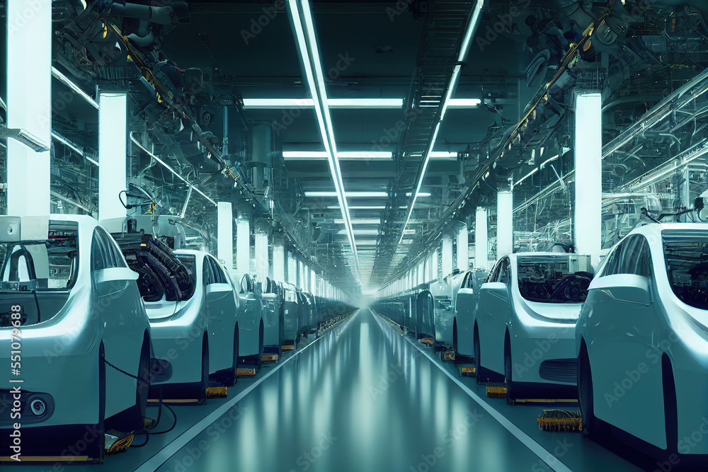 Splendid AI generated image of automotive industry with assembly line ...