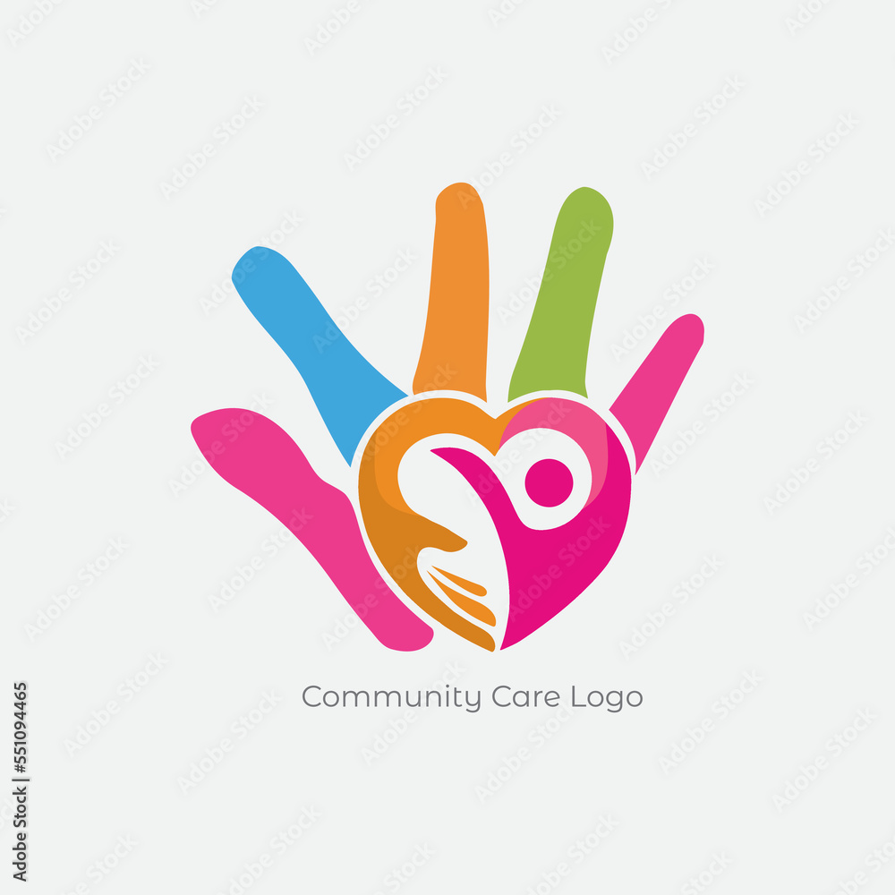 Community care logo concept showing heart in hand with human figure ...