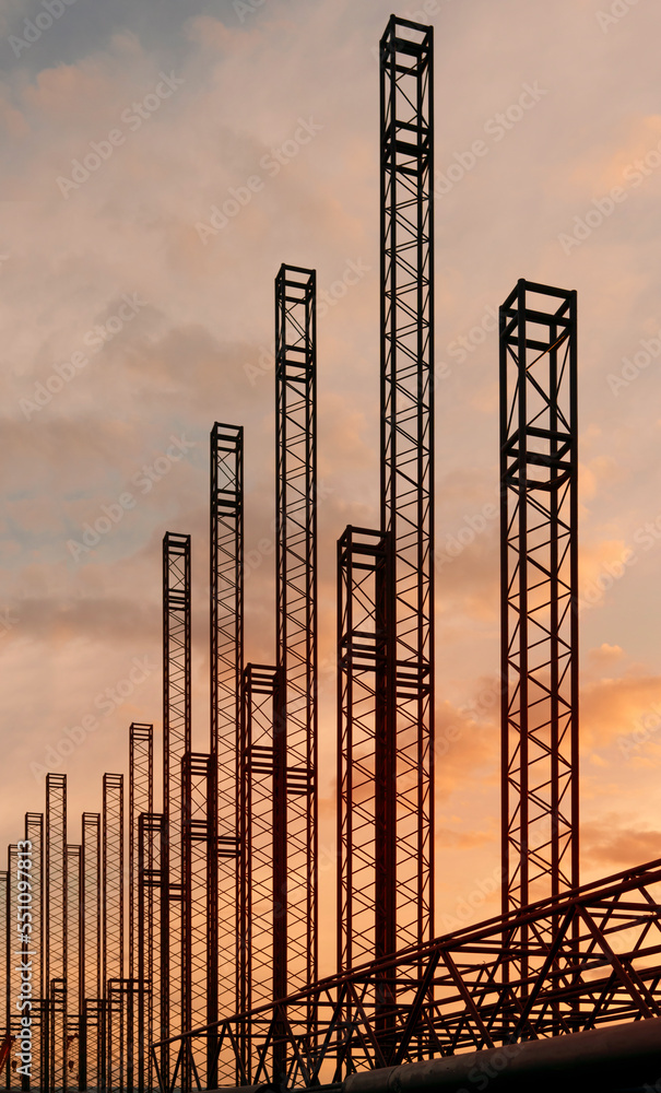 Steel truss girder construction. Column structure in outdoor ...
