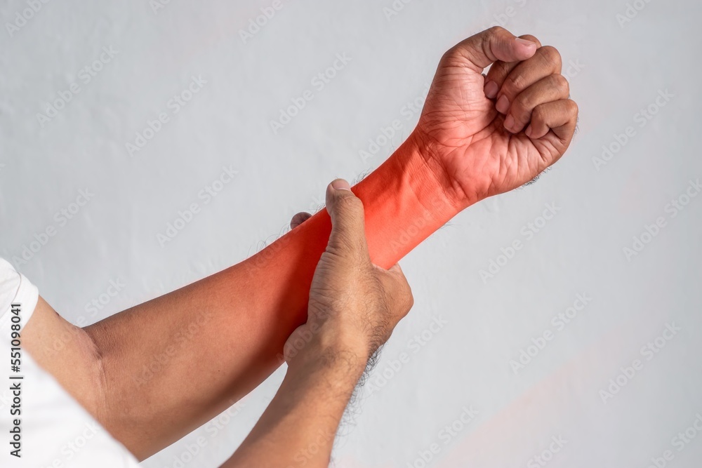 Inflammation of the upper arm. Concept of forearm pain, strain, sprain ...