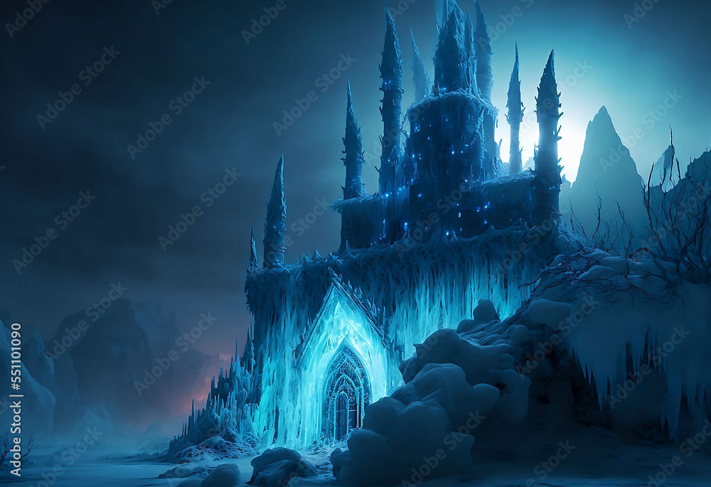 Iced castle in a magical frozen environment Stock Illustration | Adobe ...