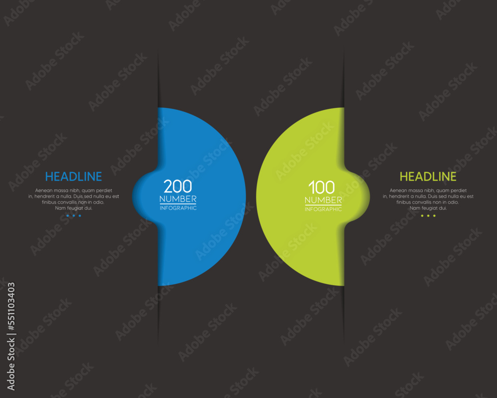 2 Circles. Round chart, scheme, infographic, numbered template, option ...