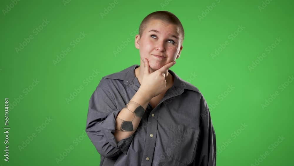 Portrait of thinking, smart puzzled pensive young non binary, gender ...