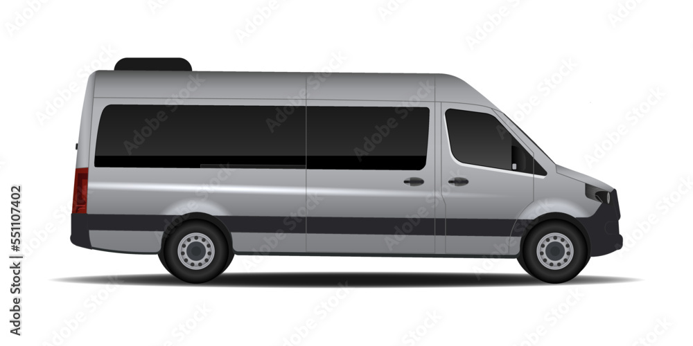 Van Minibus realistic vector mockup. Isolated passenger minibus side ...