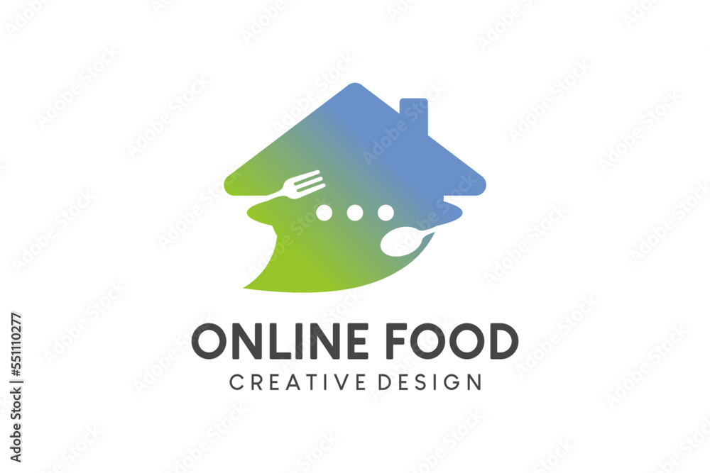 Vetor de Online food logo design, vector illustration of a food order ...