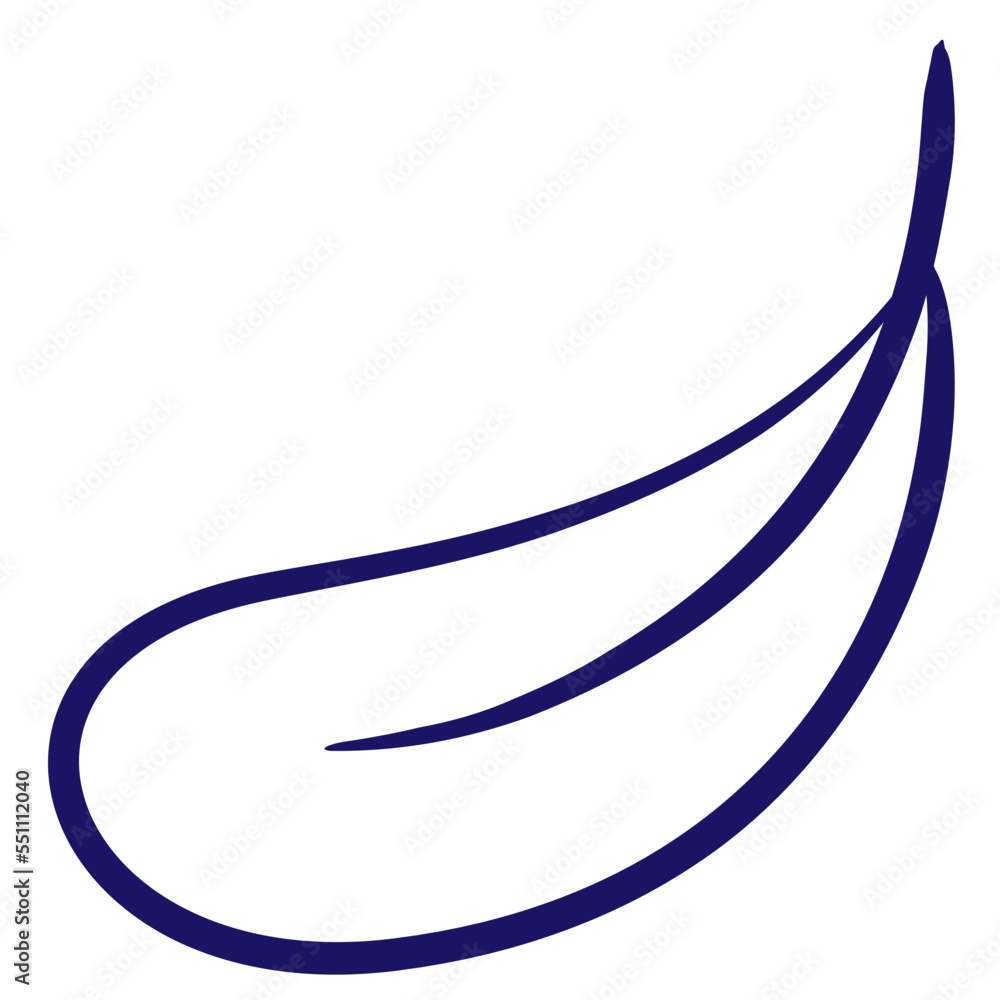 Blue outline icon of the light feather drawn with a brush line. Simple ...