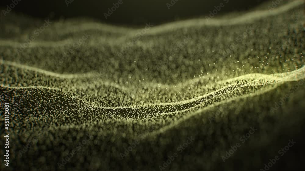 Animated 3D particle wave yellow molecules moving digital galaxy ...