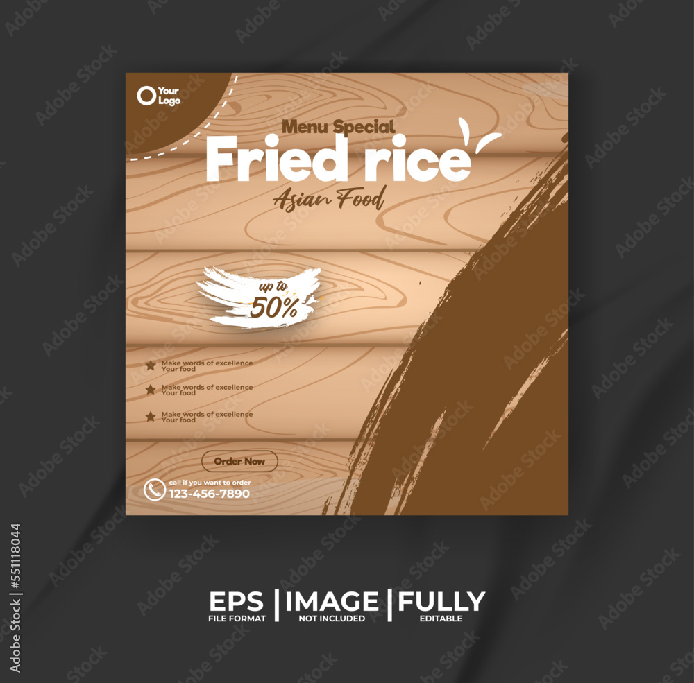 Fried Rice Asian food menu template. With food pattern background Stock ...