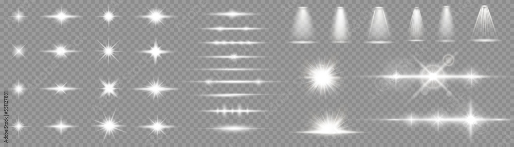 Set of light effects spotlight glowing light isolated on transparent ...