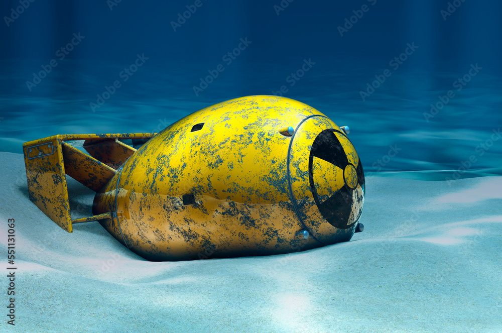Atomic bomb on ocean bottom underwater, 3D rendering Stock Illustration ...
