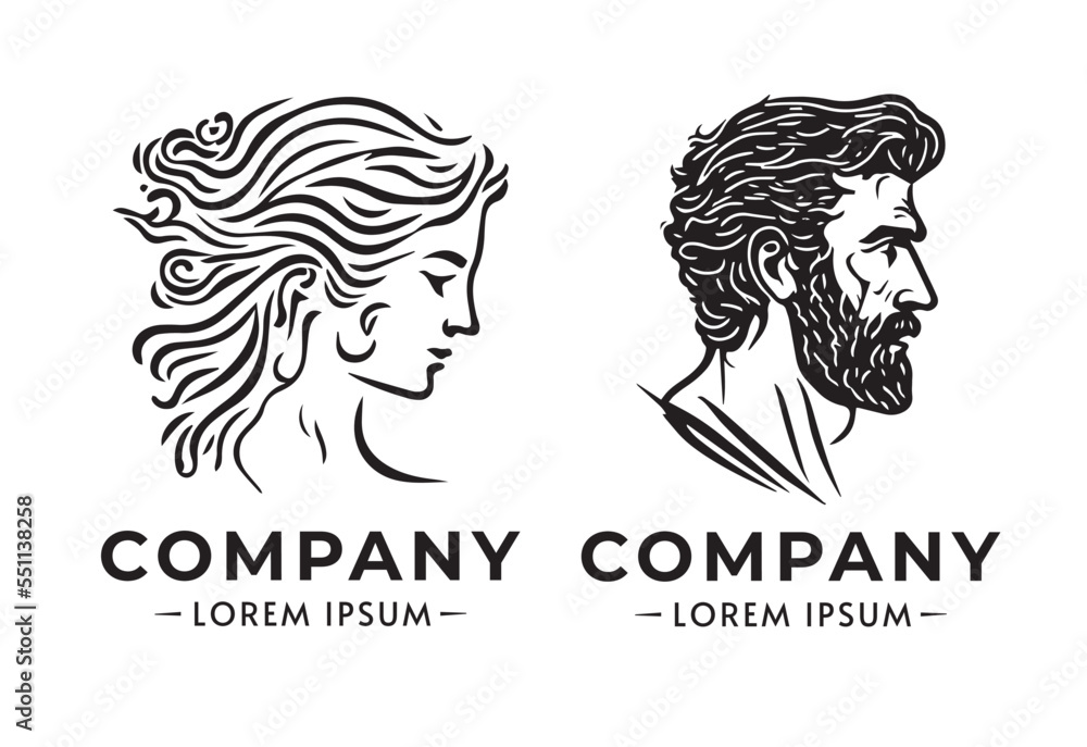 Greek god head wearing laurel icon logo design. Vector minimal line ...