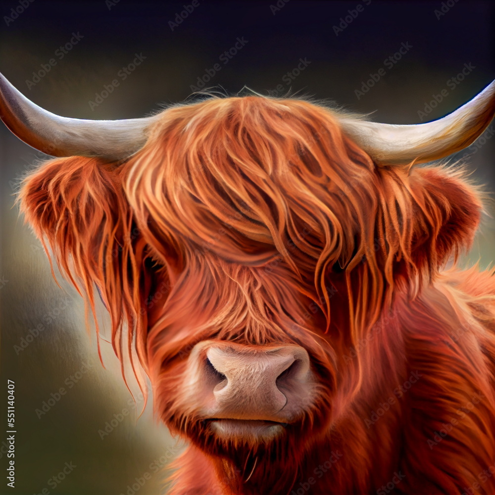 Beautiful Scottish highland cattle portrait. AI generated ...