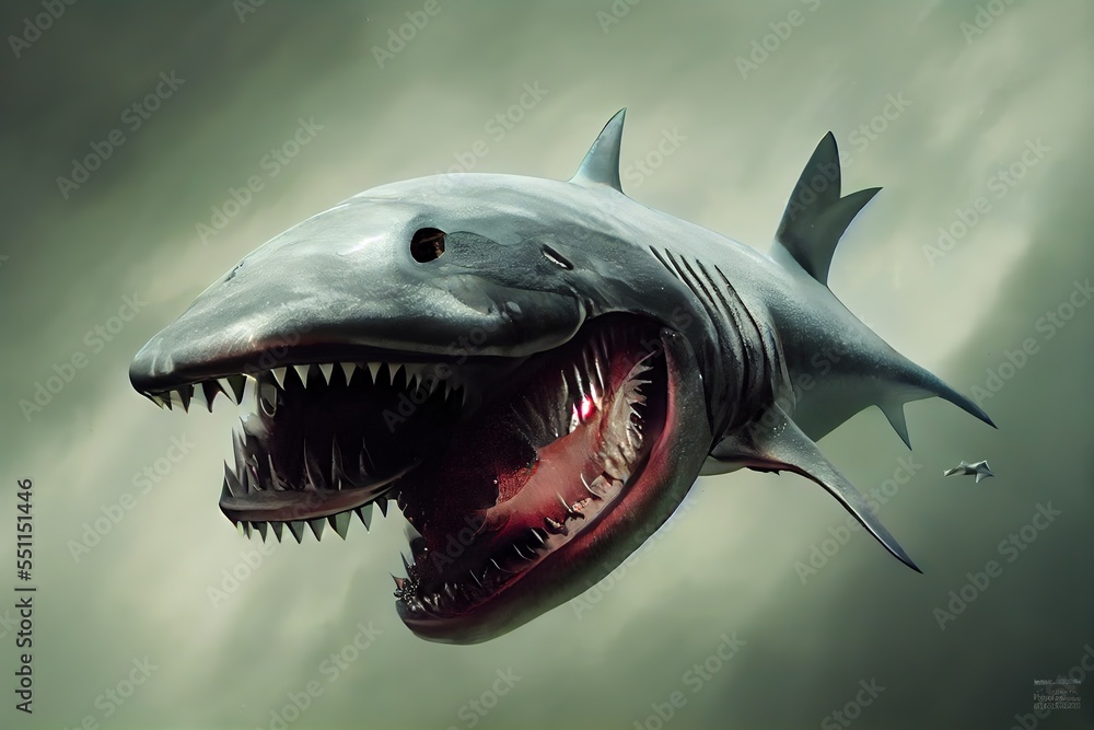 Mutant shark swimming in polluted waters of the sea Stock Illustration ...