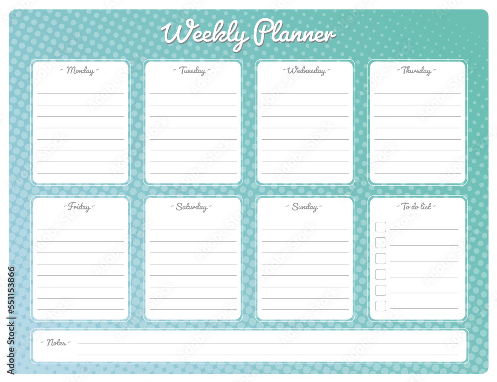 Weekly Planner printable template design Stock Vector | Adobe Stock