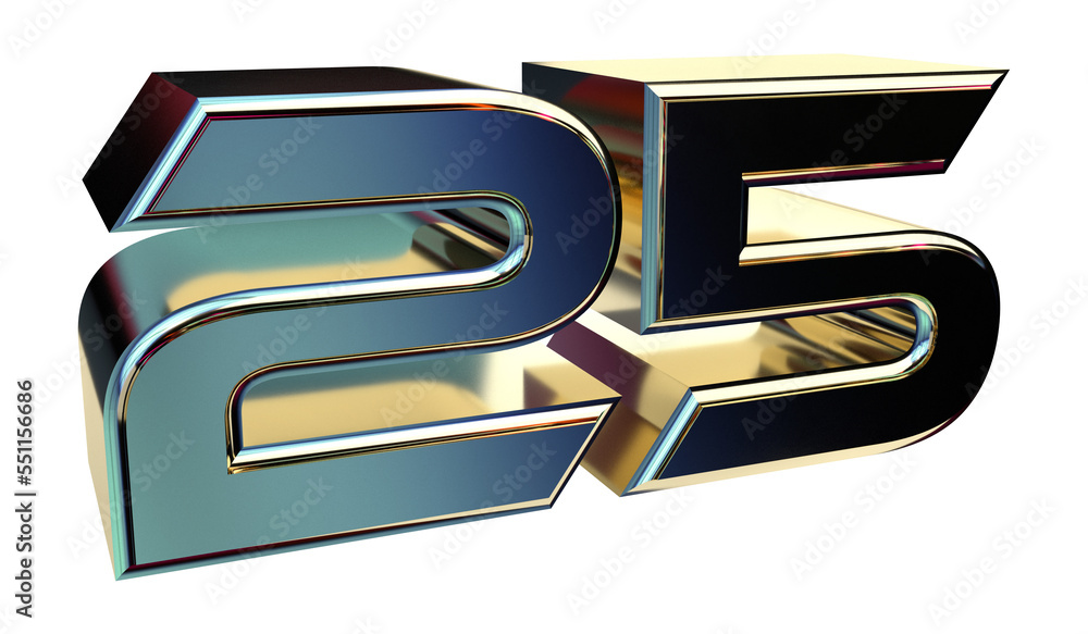 Isolated Logo of 25, Silver Jubilee Anniversary. Gold Metallic 3D ...