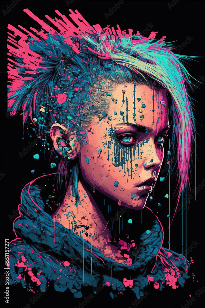 beautiful cute cyberpunk girl edge shatters and dissolves into 16-bit ... beautiful cute cyberpunk girl edge shatters and dissolves into 16-bit ...