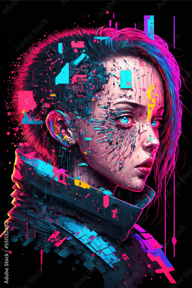 beautiful cute cyberpunk girl edge shatters and dissolves into 16-bit ... beautiful cute cyberpunk girl edge shatters and dissolves into 16-bit ...