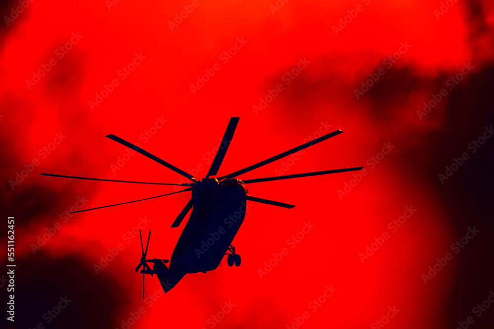 Night fighting Russian military helicopter. Illustration of thermal ...