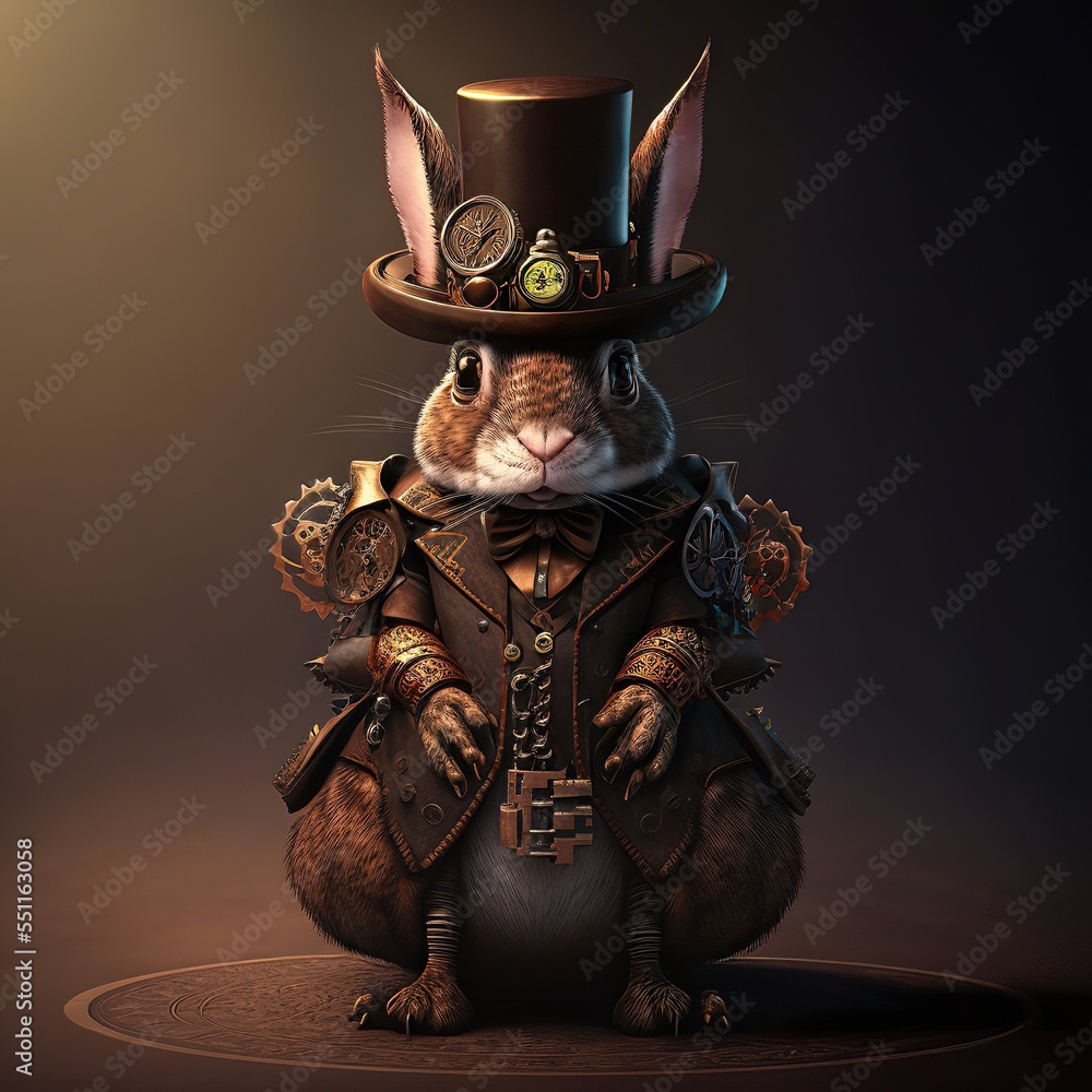 Portrait of futuristic warrior steampunk bunny illustration Stock ...