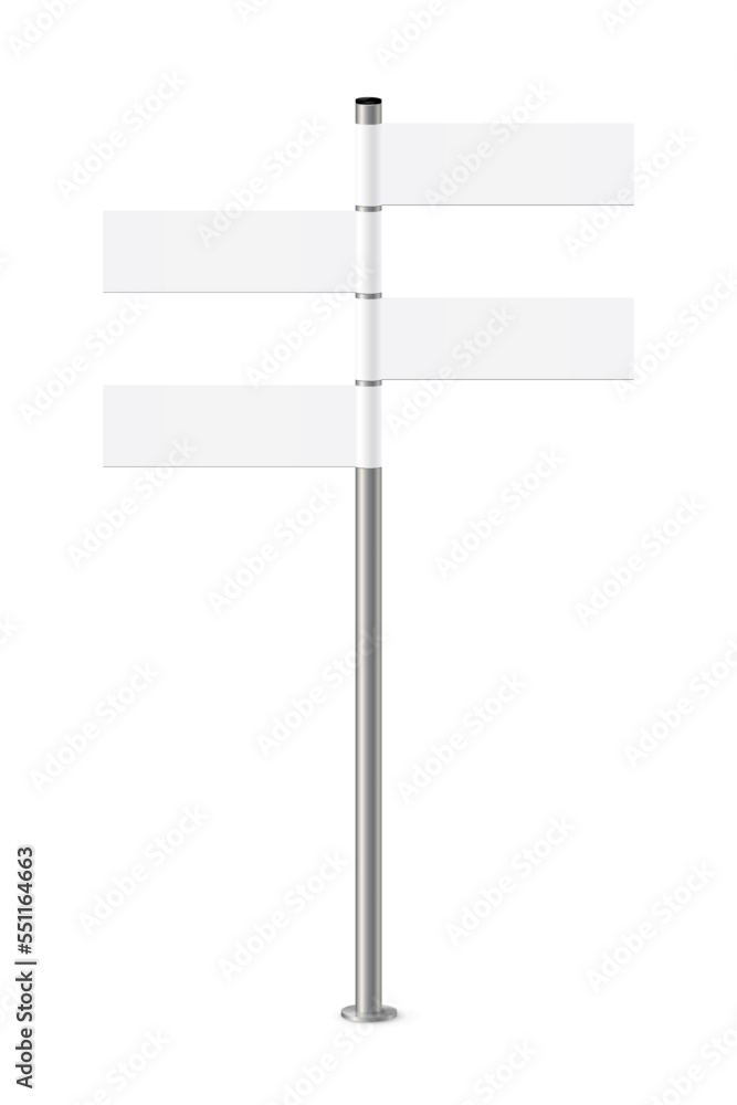 3d road pointer with signs on metal pole vector illustration. Realistic ...