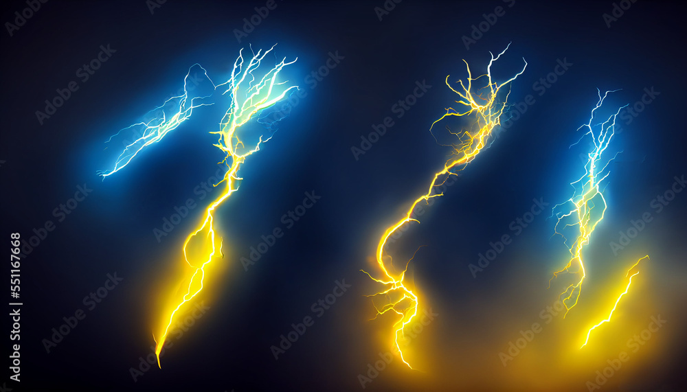 Electric lightning bolt. Energy effect. Bright light flare and sparks ...