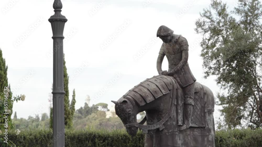 Ancient stone monument outdoor under the vintage street lamp, sculpture ...