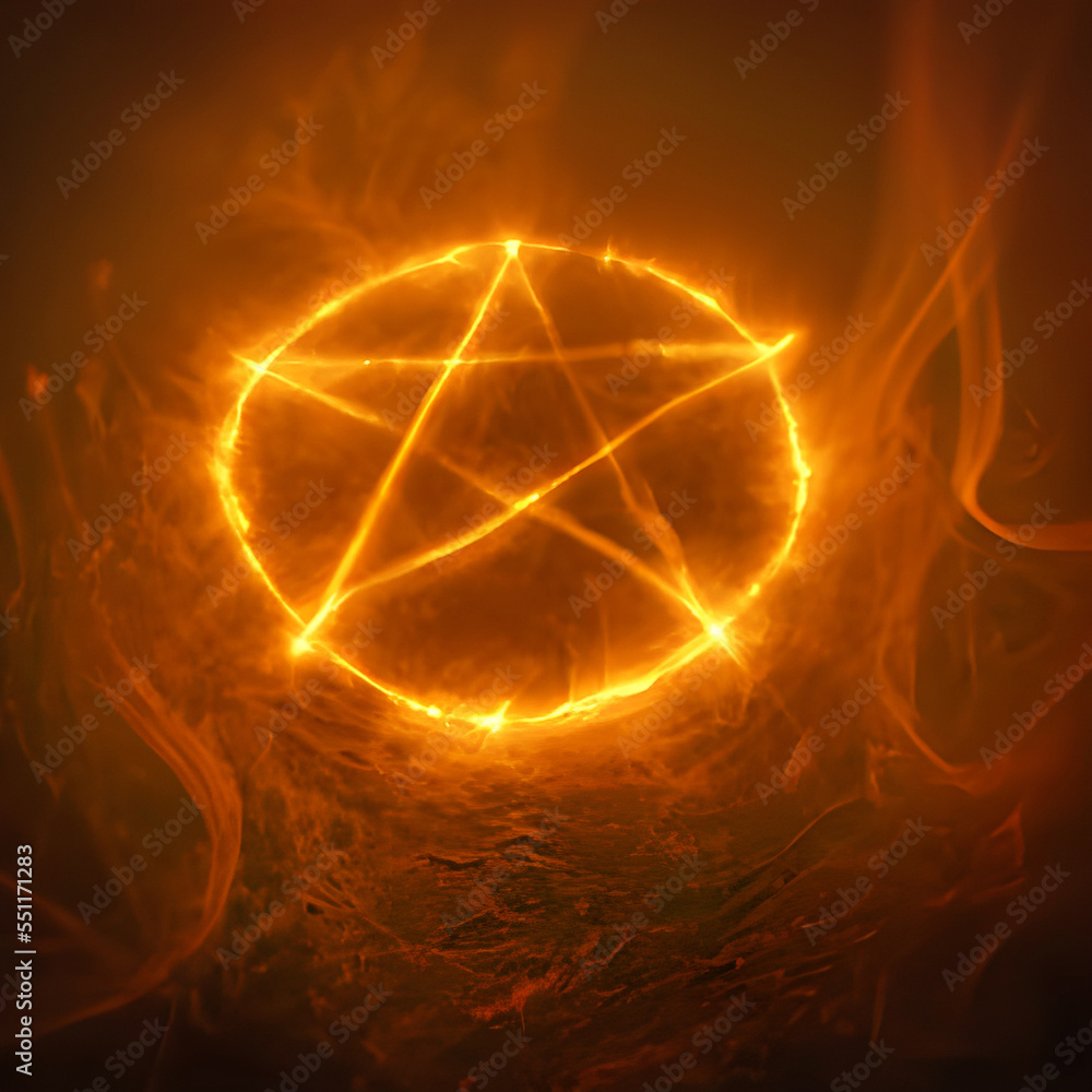 Generative AI illustraiton of a flaming star inside a circle with smoke ...