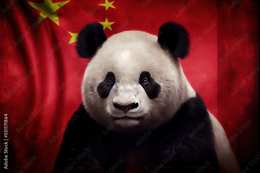 ภาพประกอบสต็อก a panda bear with a chinese flag background and a red ...