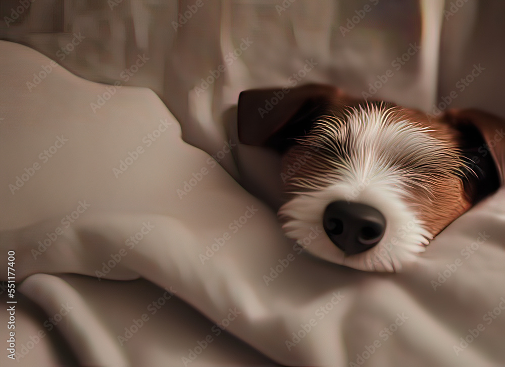 modern animated style Portrait of sleeping Jack Russell dog on the sofa ...