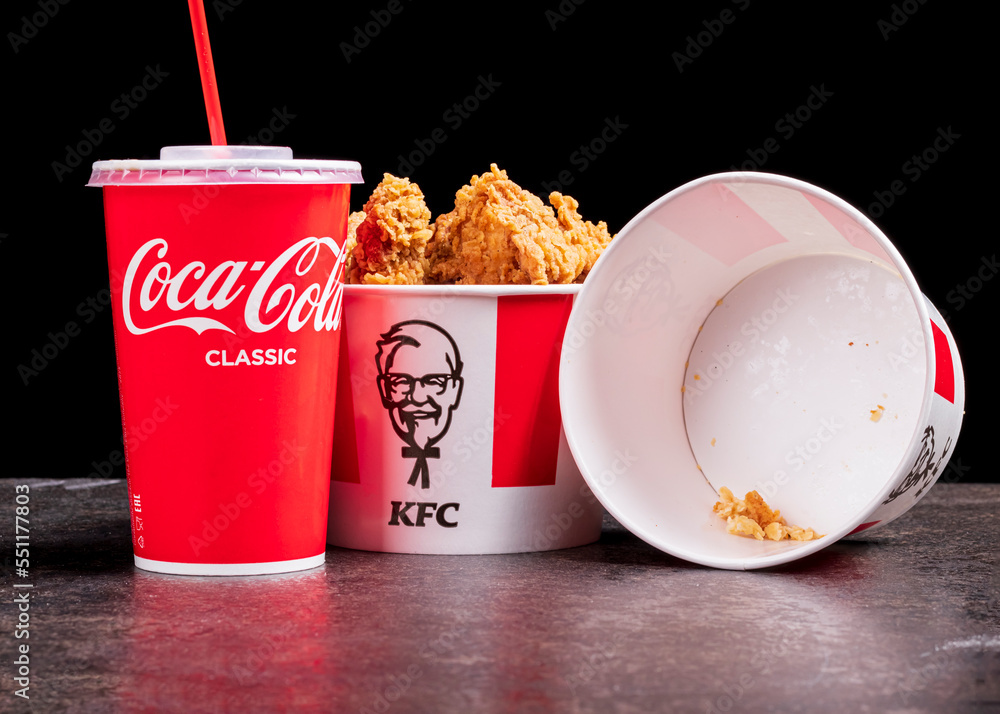 Minsk, Belarus - May 2022. Tray with paper cup of cold Coca Cola drink ...