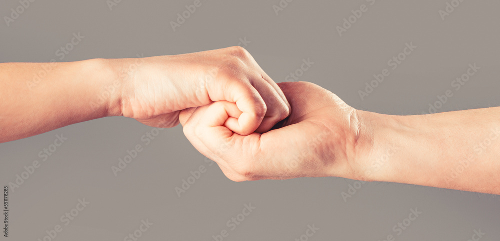 Male hand united in handshake. Man help hands, guardianship, protection ...