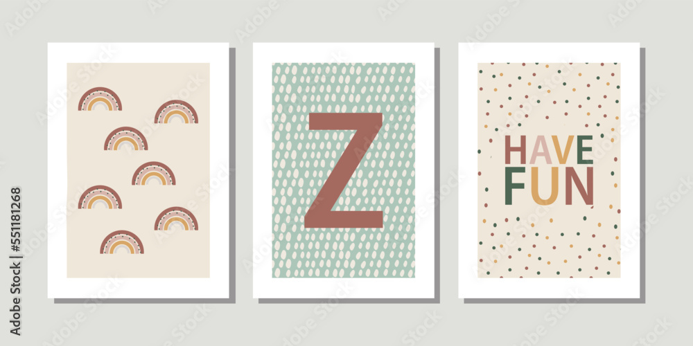 Kids, child art interior home decor. Letter Z. 3 pieces frame canvas ...