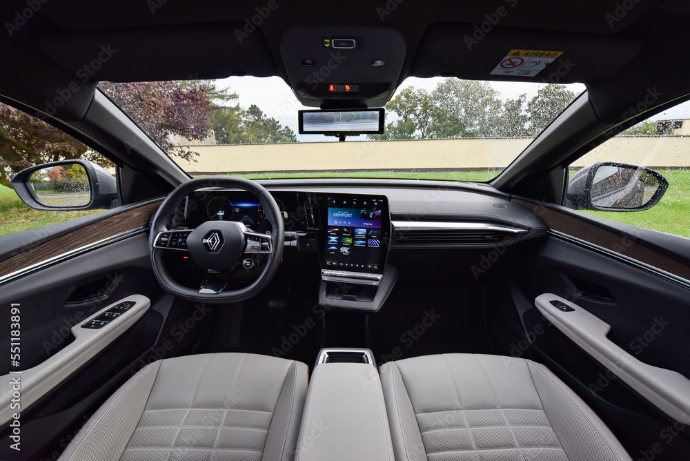 Renault Megane E-Tech Electric. All-electric attractive car. Cabin ...