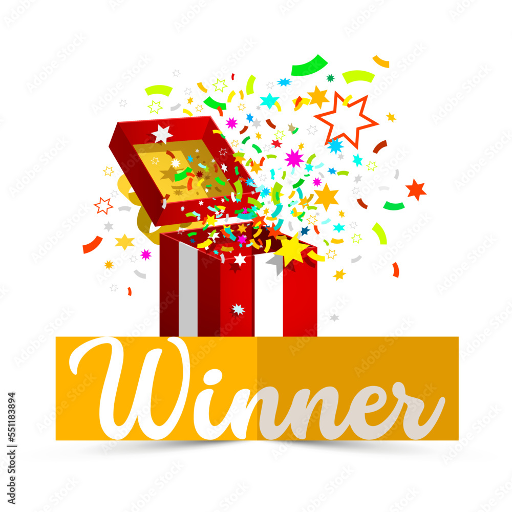 Winner symbol with open gift box and confetti - vector Stock Vector ...