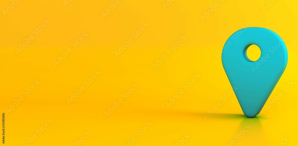 Blue Location pin map over yellow background, navigation symbol ...
