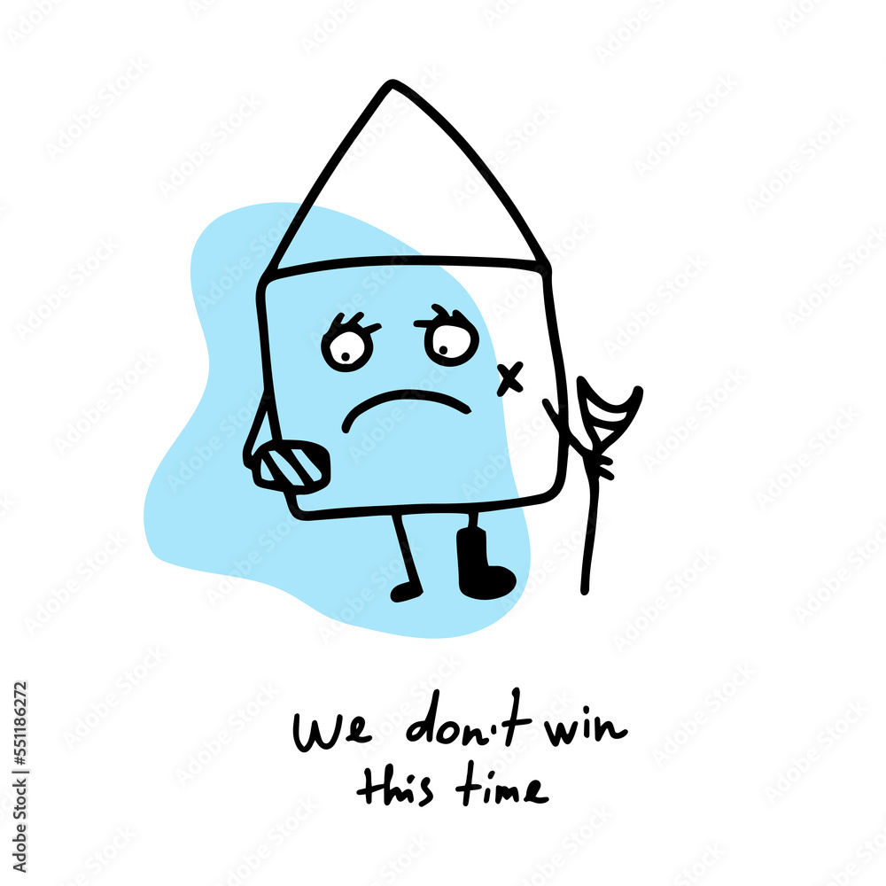 Sad vector envelope with a broken arm and leg, leaning on a crutch ...