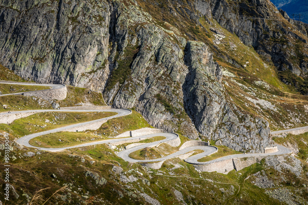 St. Gotthard mountain pass, dramatic road with swiss alps, Switzerland ...