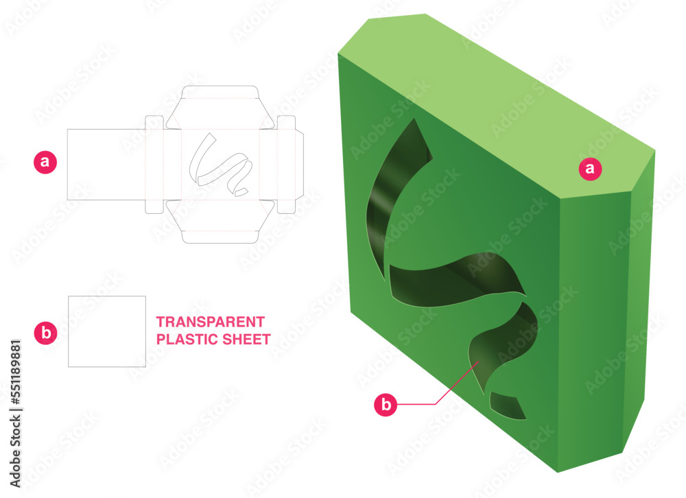 stenciled confetti box die cut template and 3D mockup Stock Vector ...