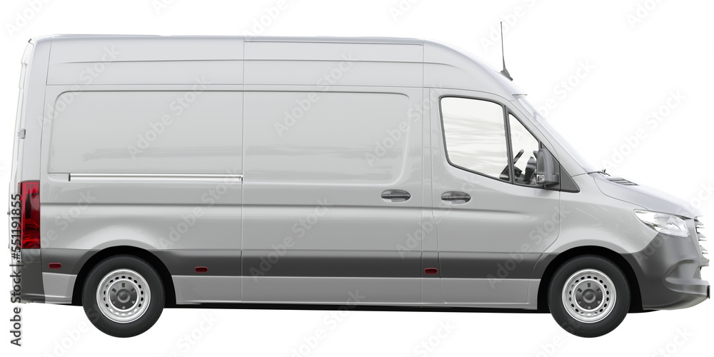 side view of white delivery van side view on isolated empty background ...