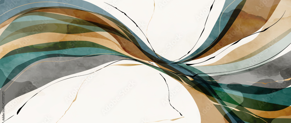 Watercolor abstract art background with hand drawn waves. Banner with ...