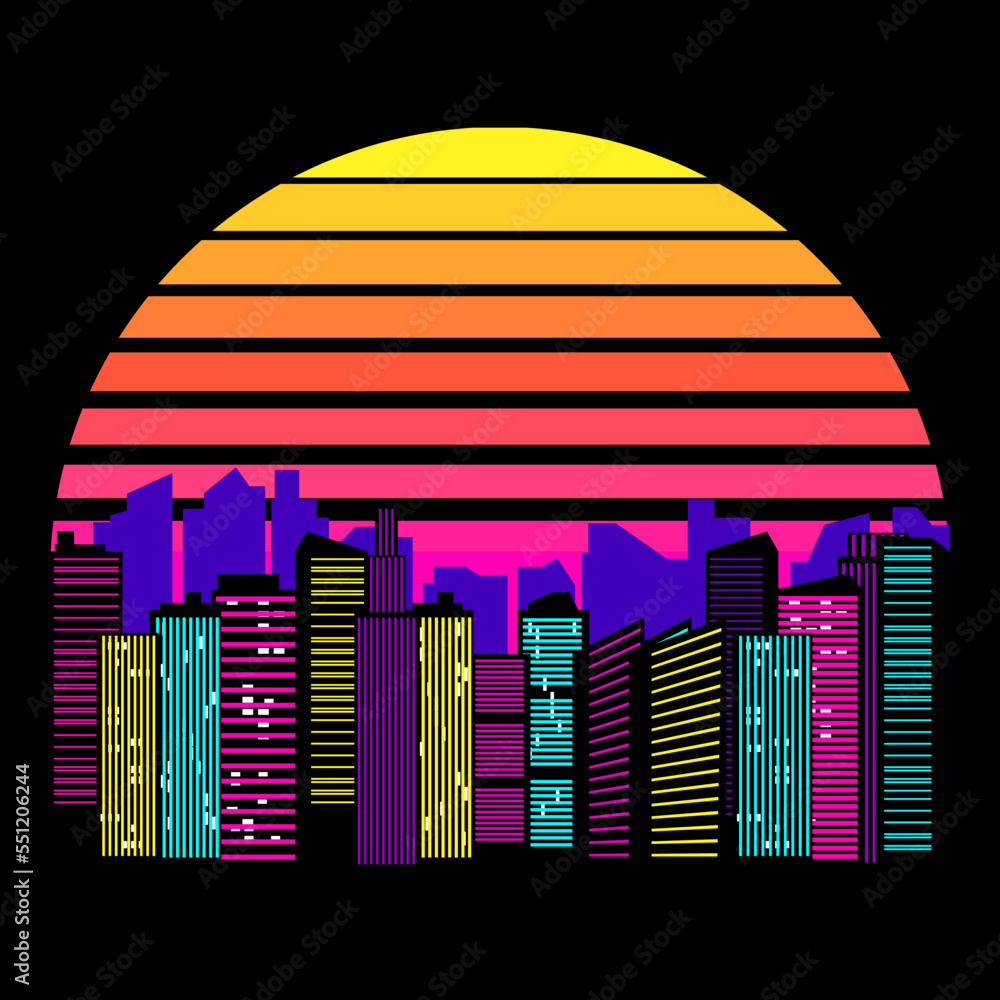 Synthwave, vaporwave, retrowave 80s neon landscape, gradient colored ...